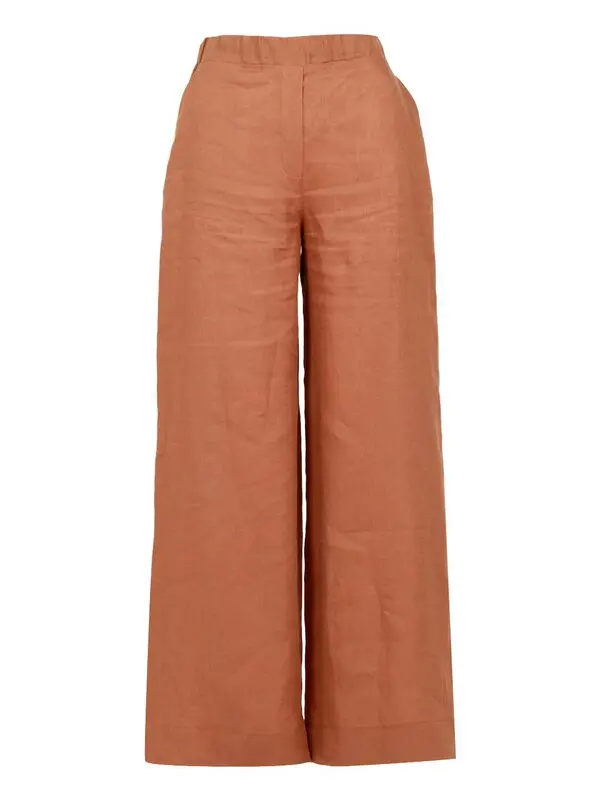 GRAN SASSO Linen Wide Leg Trousers - Camel