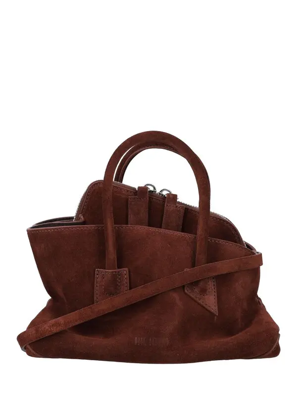 Attico La Passeggiata Mini' Suede Top Handle Bag - Marrone