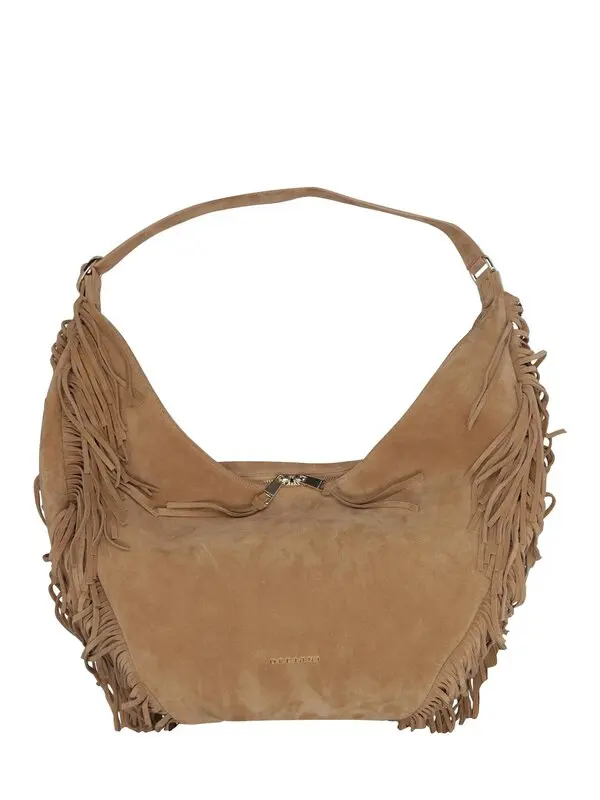 Orciani Suede Hobo Bag With Fringe Detail - Beige