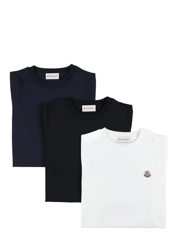 Moncler Set Of Three Cotton Jersey T-shirts With Logo Patch - Rosso