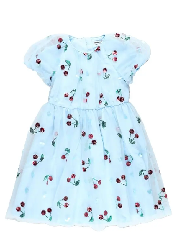 SELF-PORTRAIT Sequined Cherry Mesh Dress - Blu