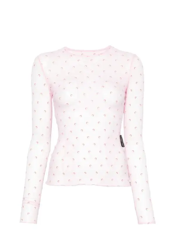 MARINE SERRE Moon Print Sheer Long Sleeve Top - Pink