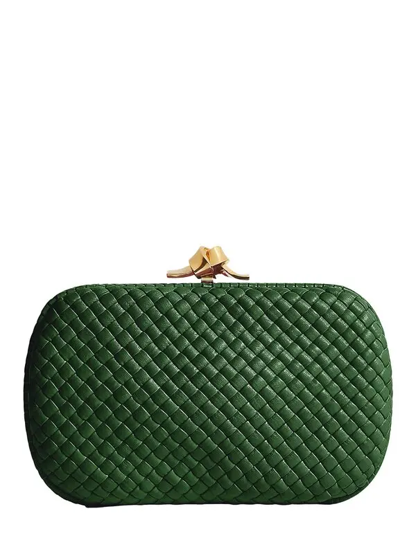 Bottega Veneta Leather Knot Minaudiere Clutch Bag - Green
