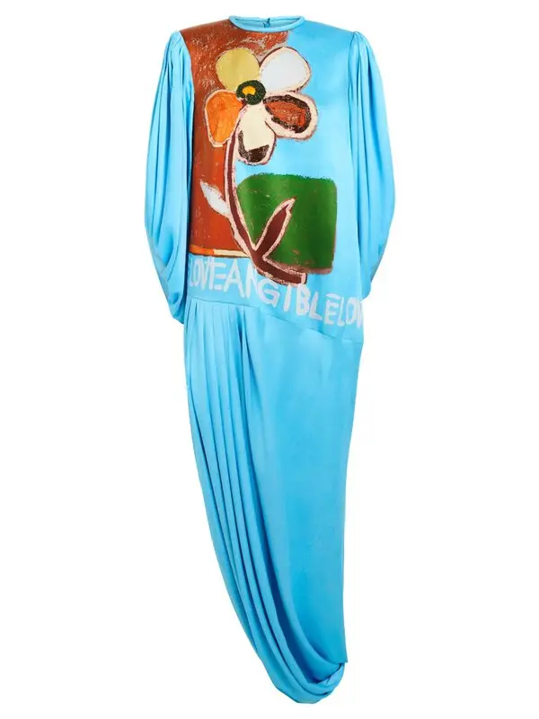 ALEMAIS Alemas Silk Lenny Gown With Beaded Painting - Blue