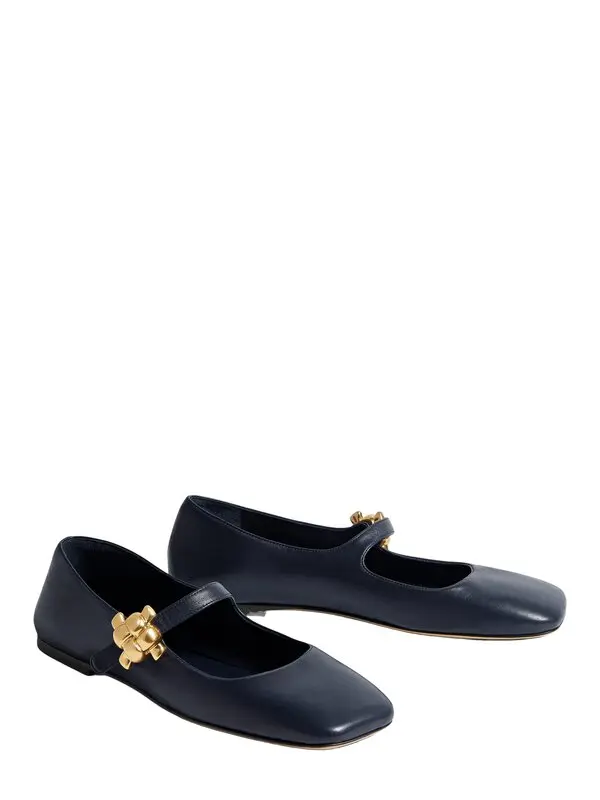 Bottega Veneta Leather Ballet Flats With Intrecciato Buckle - Blue
