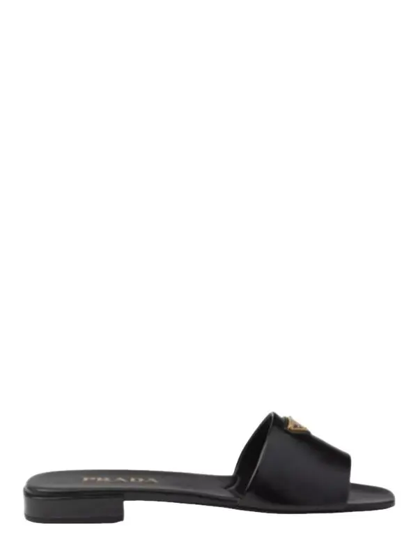 Prada Logo Plaque Open Toe Slides - Black