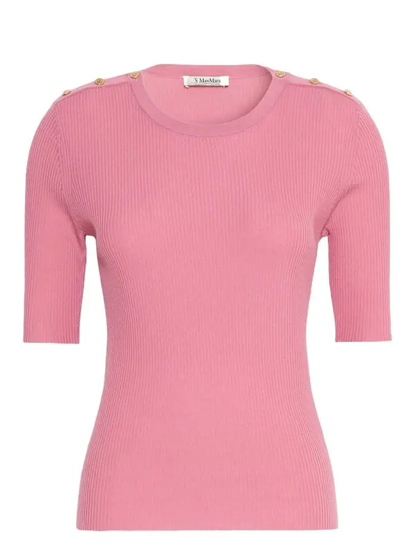 Max Mara Ribbed Sweater With Gold-tone Jewel Button Detail - Pink