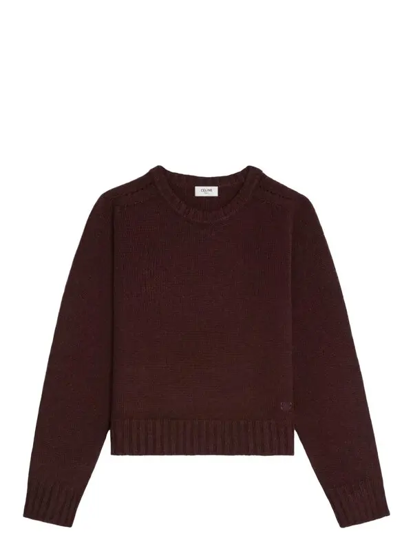 Celine Crewneck Sweater In Seamless Cashmere With Triomphe Embroidery - Black