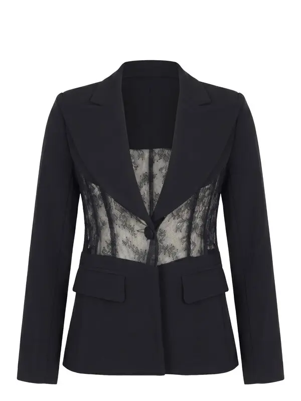 MODENAIRE Lace Panel Blazer - Black