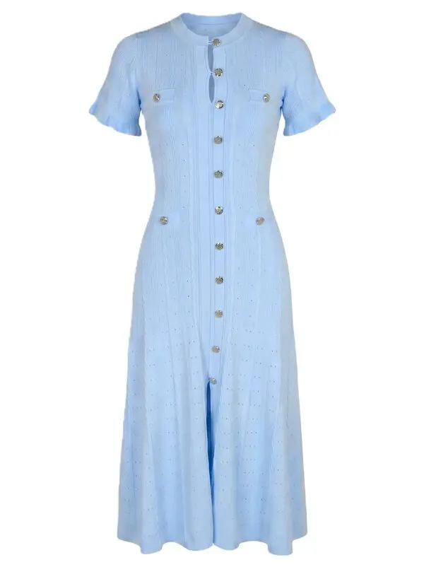 MODENAIRE Sculpted Knit Midi Dress With Button Front - Blue