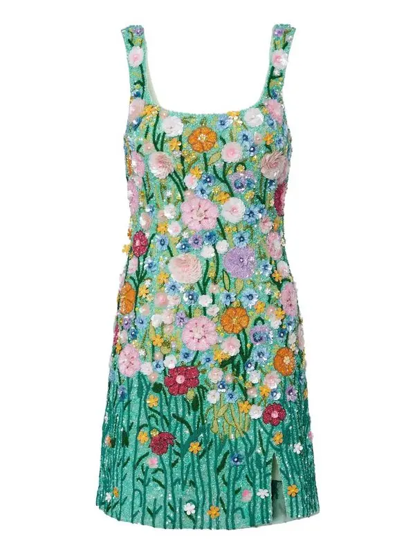LA FUORI Embellished Floral-applique Minidress - Multicoloured