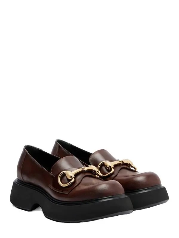 Gucci Brittany Horsebit Leather Platform Loafers - Brown
