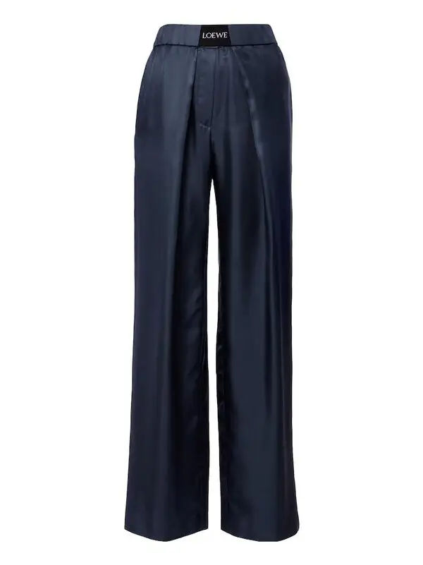 Loewe Logo Silk Wide-leg Pants - Grey