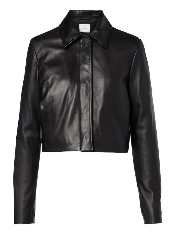 Vince Cropped Leather Jacket - Black