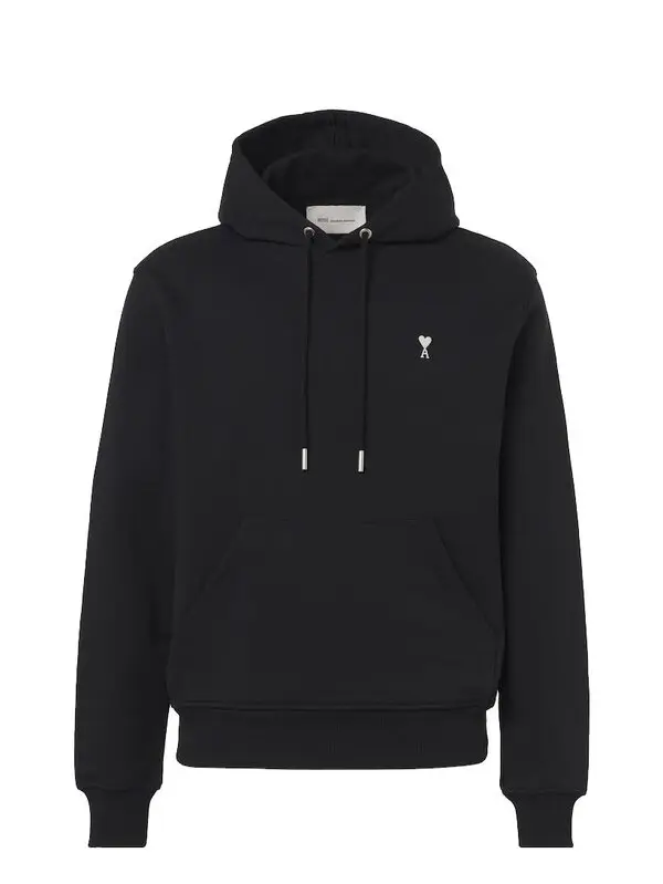 AMI Paris De Coeur Cotton Jersey Hoodie - Black