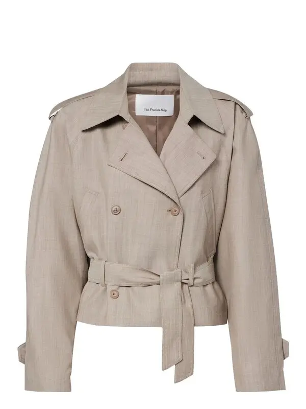 THE FRANKIE SHOP Melange Belted Wool Double-breasted Jacket - Beige