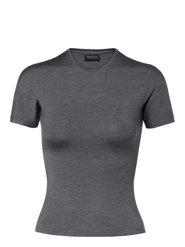 Gucci Double G Silk-blend T-shirt - Grey