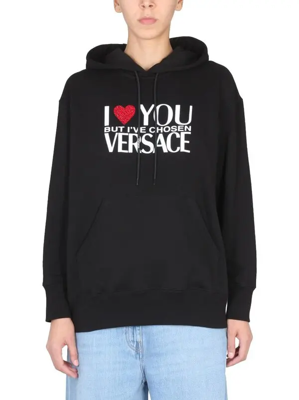 Versace I Love You" Logo Hoodie - Black