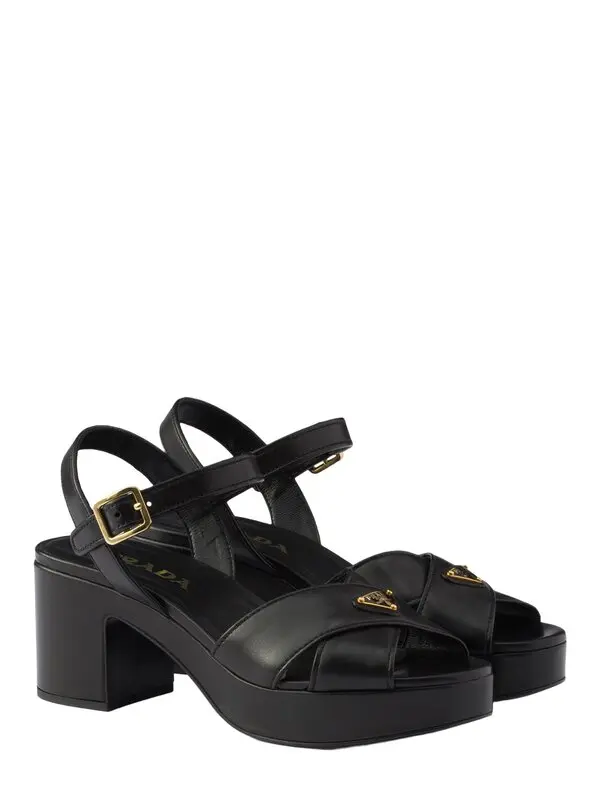 Prada Nappa Leather Platform Sandals - Black