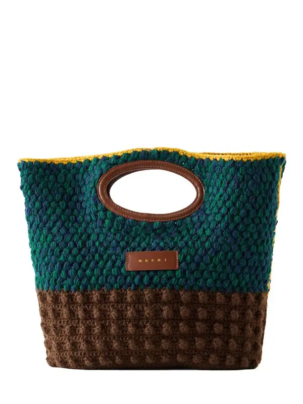 Marni Crocheted Wool Tote With Leather Trim - Green