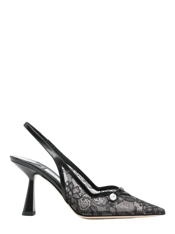 JIMMY CHOO Amita Patent Leather Pumps With Lace Appliqué And Pearl Detail - Black