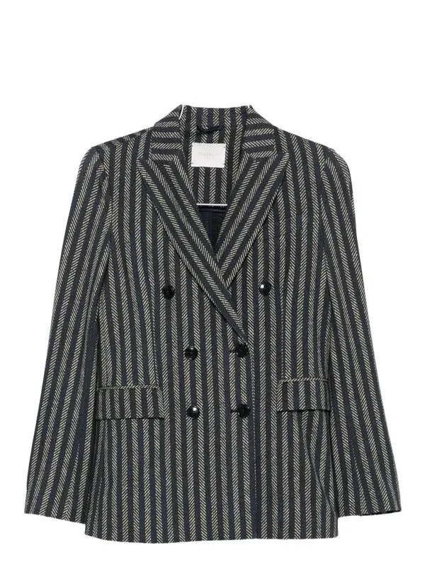 CIRCOLO 1901 Cotton Double-breasted Striped Jacket - Blue