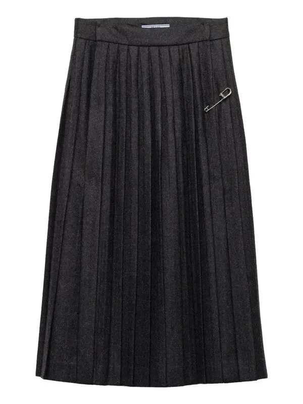 Prada Flannel Pleated Skirt With Safety Pin Embellishment - Grey