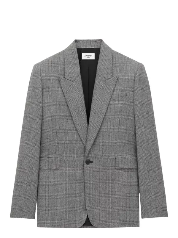 Saint Laurent Prince Of Wales Wool Flannel Single-breasted Jacket - Grey