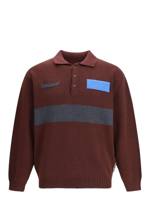 GR10K Striped Logo Polo Sweater - Grey