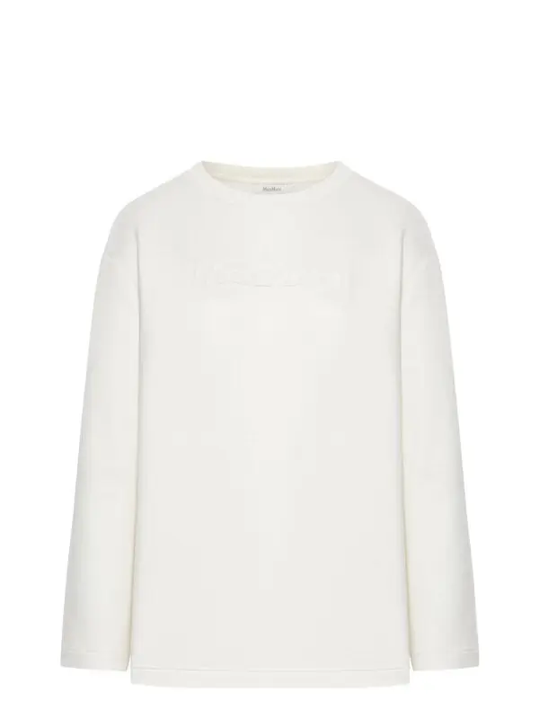 Max Mara Crewneck Cotton Sweatshirt With Embossed Logo - White
