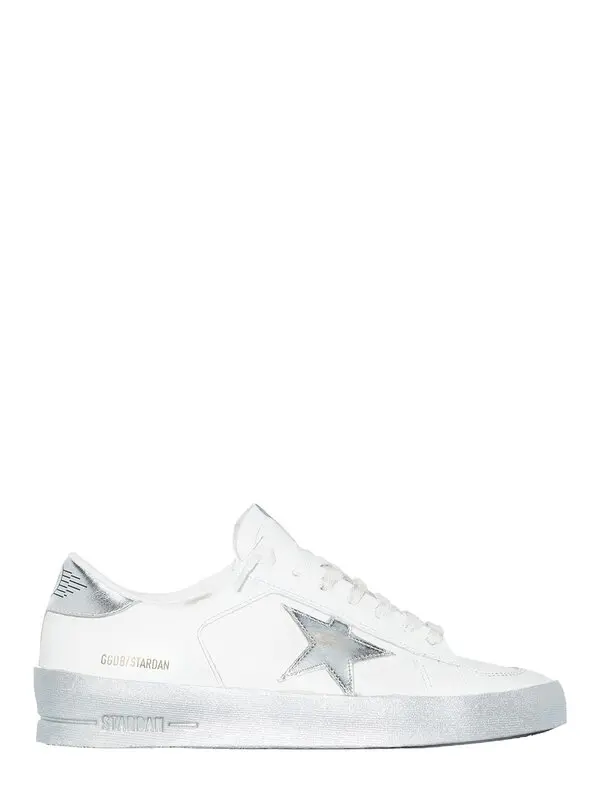 GOLDEN GOOSE Stardan Leather Sneakers With Metallic Finish And Star Patch - Silver