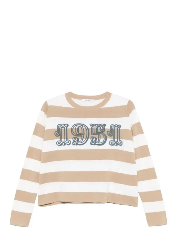 Max Mara Striped Crew Neck Long Sleeve Sweater - Beige