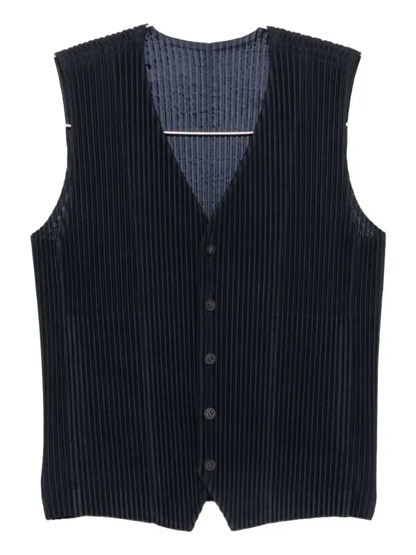 Issey Miyake Pleated V-neck Vest - Blue