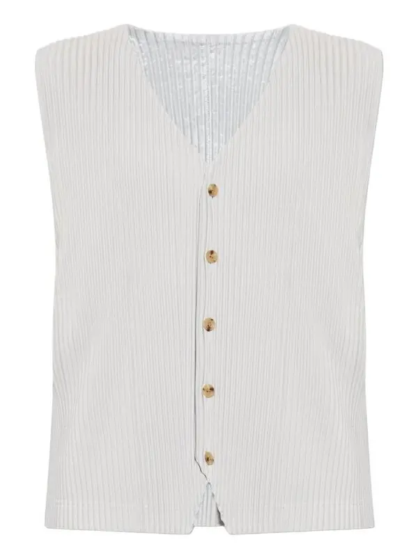 Issey Miyake Pleated V-neck Vest - Grey