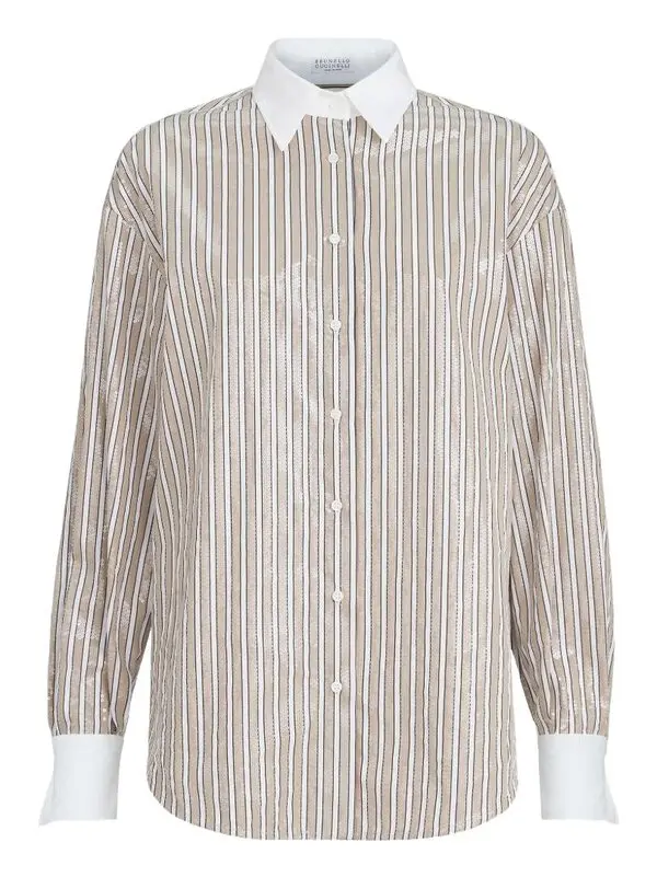 Brunello Cucinelli Striped Cotton Shirt With Sequins - Black