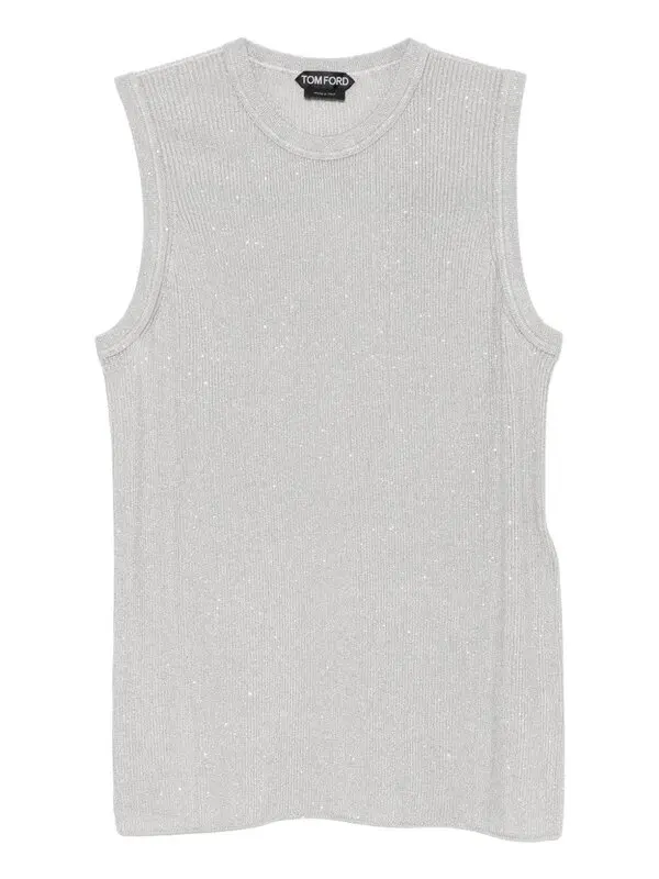 TOM FORD Sleeveless Sequin Crewneck Top - Silver