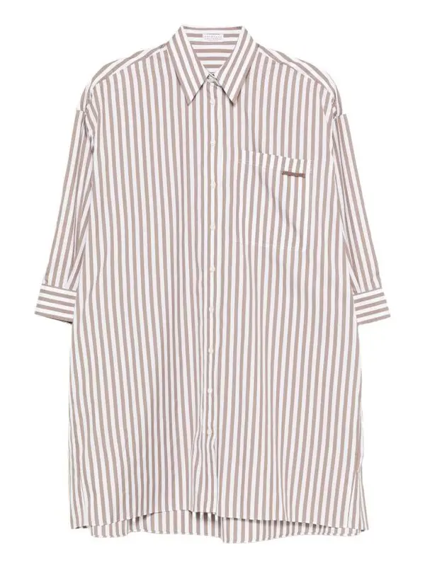 Brunello Cucinelli Striped Cotton And Silk Shirt - Brown