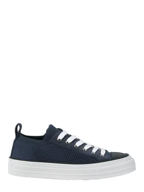 Brunello Cucinelli Embellished Suede And Leather Sneakers - Blue