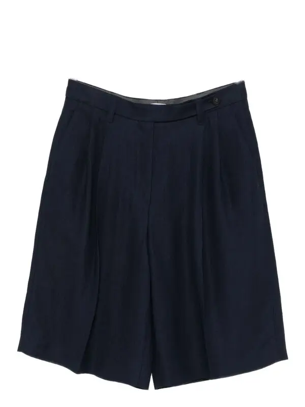 Brunello Cucinelli Linen Blend Pleated Bermuda Shorts - Blue