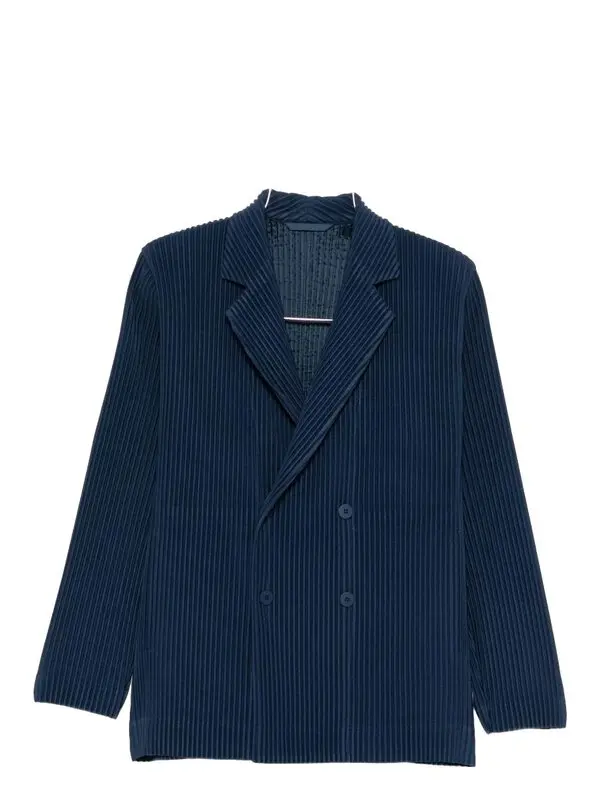 Issey Miyake Homme Plissé Pleated Double-breasted Jacket - Blue