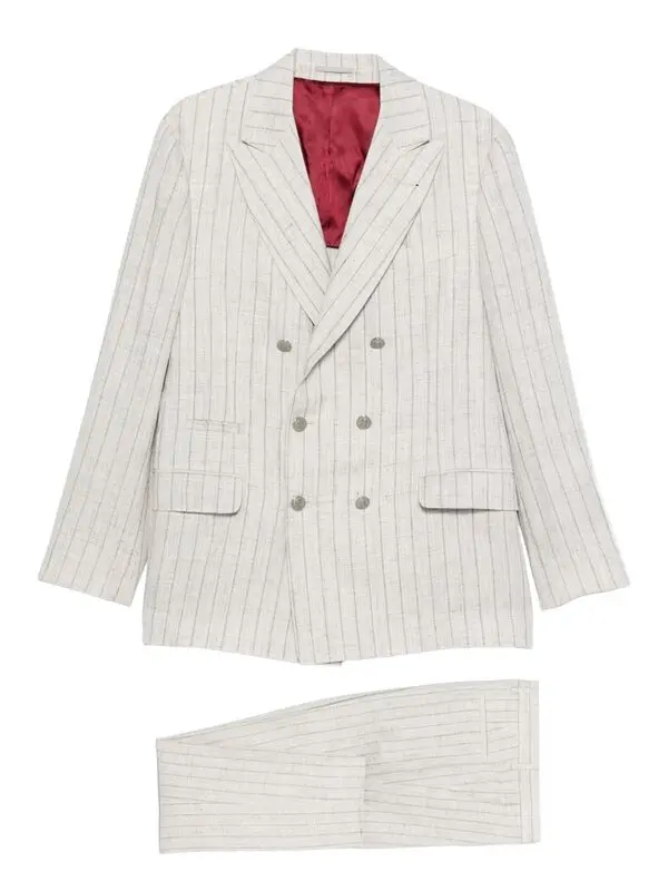 Brunello Cucinelli Linen Double-breasted Suit - Beige