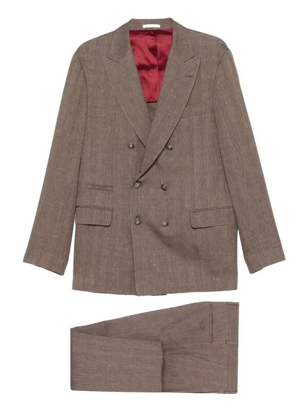 Brunello Cucinelli Wool And Linen Double-breasted Suit - Brown