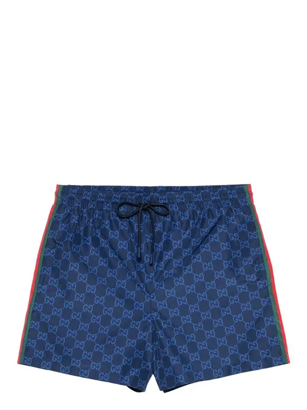 Gucci Technical Poplin Swim Trunks With Monogram Print - Blue