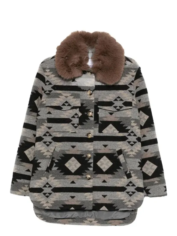 AVA ADORE Santa Monica Ethnic Print Fur Collar Coat - Multi