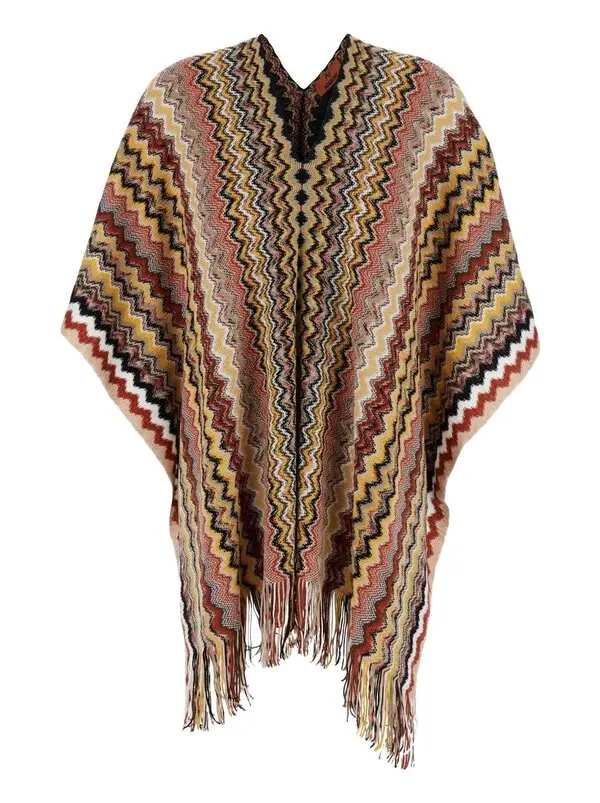 Missoni Zigzag Pattern Poncho With Fringe - Multi