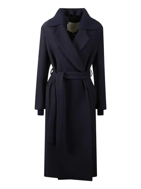 JUCCA Coat With Knitted Collar And Belt - Blue