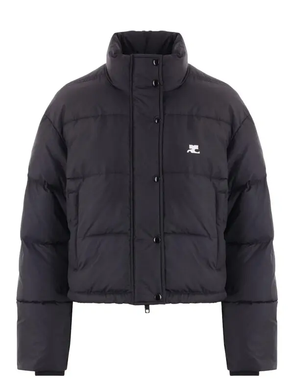 COURREGES Nylon Puffer Jacket With Logo - Black