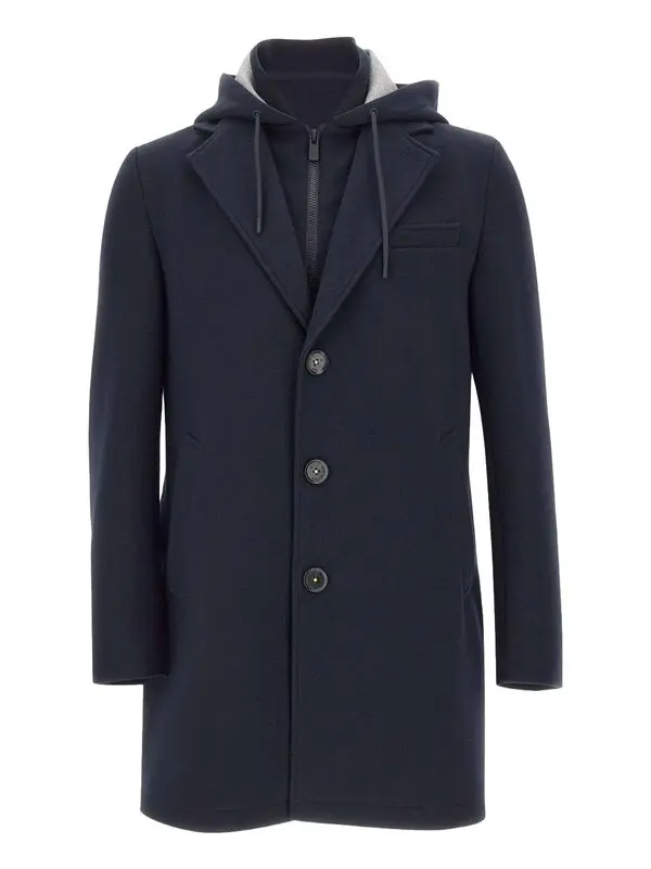 MANUEL RITZ Wool Coat With Removable Bib - Blue