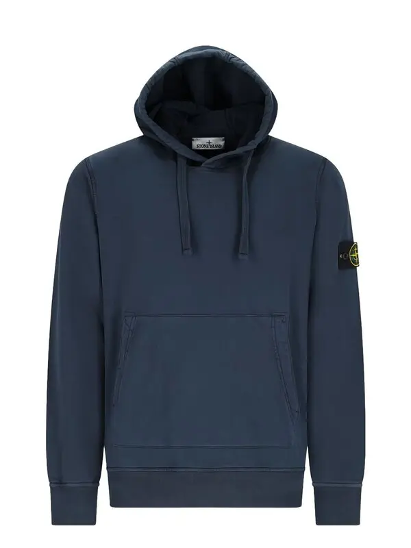 Stone Island Logo Cotton Hoodie - Blue