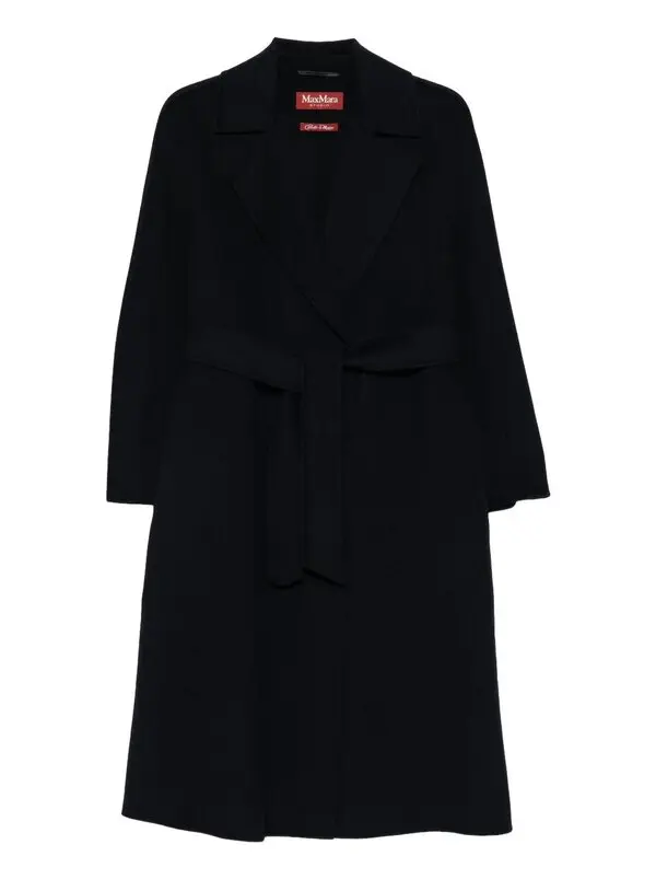 Max Mara Wool Long Coat With Tie Belt - Blue